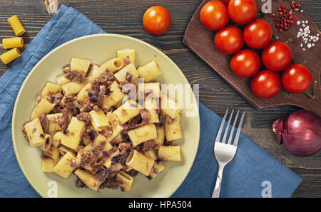 Russian navy style pasta, macaroni po-flotsky with minced meat and ...