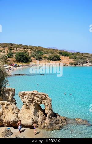 Tourists relaxing on the beach, Istro, Crete, Greece, Europe Stock ...