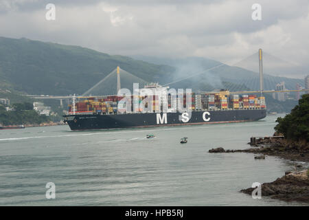 Container ship MSC Hong Kong V entering the port of Felixstowe Stock ...