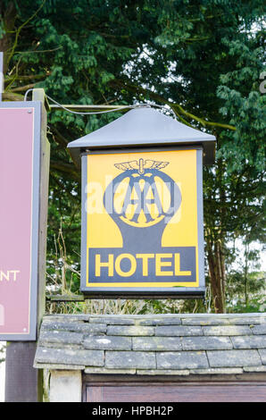 Old fashioned vintage AA hotel sign in the pretty Cotswold market town ...