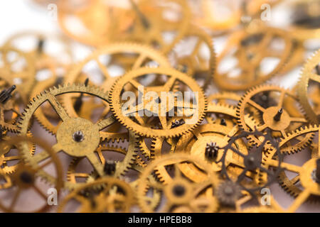 A pile of gear. Many mechanisms. Old vintage gears. Part of clockwork ...