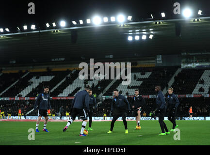 Derby County players warm up before the Sky Bet Championship match at ...