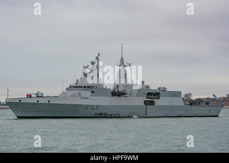 SAS Amatola (F145) a South African Navy Warship, leaving Portsmouth, UK ...