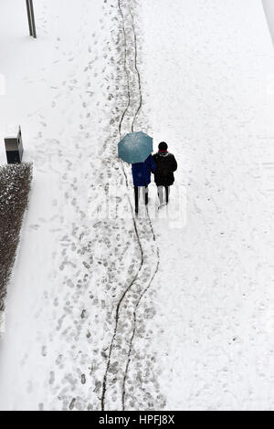 Taiyuan, China. 21st Feb, 2017. The first spring snow blankets Taiyuan ...