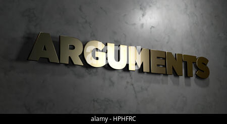 Arguments - Gold text on black background - 3D rendered royalty free ...