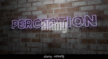 Perception neon sign - Glowing Neon Sign on brickwall wall - 3D ...