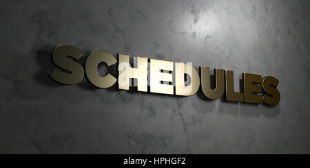 Schedules - Gold text on black background - 3D rendered royalty free ...