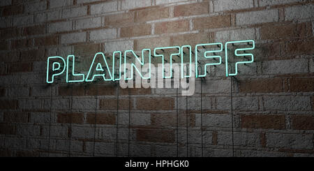 PLAINTIFF - fluorescent Neon tube Sign on brickwork - Front view - 3D ...