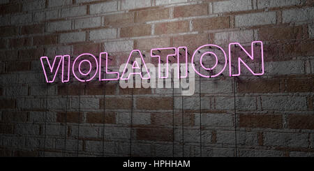 VIOLATION - fluorescent Neon tube Sign on brickwork - Front view - 3D ...