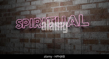 SPIRITUAL - fluorescent Neon tube Sign on brickwork - Front view - 3D ...