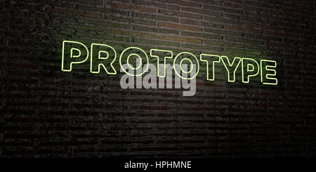 PROTOTYPE - Glowing Neon Sign on stonework wall - 3D rendered royalty ...