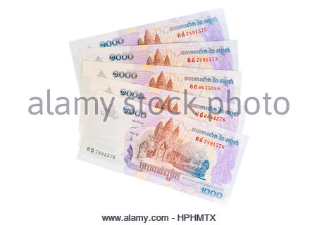 Cambodian one thousand riel note on a white background Stock Photo ...