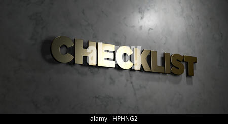 Checklist - Gold text on black background - 3D rendered royalty free ...