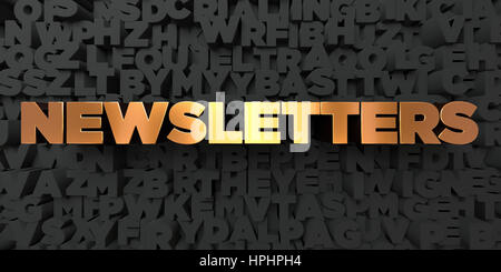Newsletters - Gold text on black background - 3D rendered royalty free ...