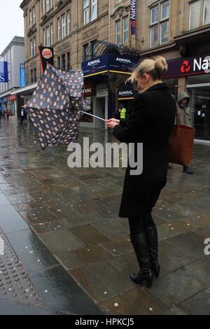 Storm Doris: Newcastle upon Tyne, UK, Woman Battles Storm Doris with ...