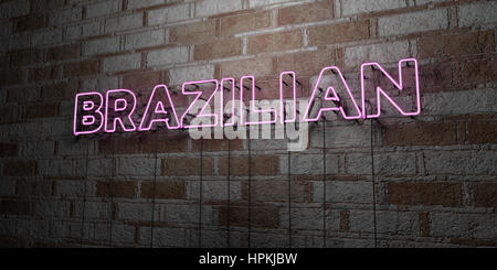 BRAZILIAN - fluorescent Neon tube Sign on brickwork - Front view - 3D ...
