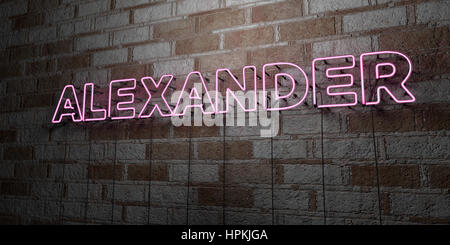 ALEXANDER - fluorescent Neon tube Sign on brickwork - Front view - 3D ...