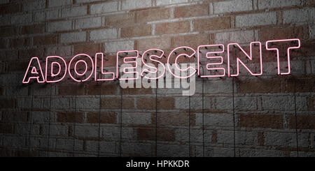 ADOLESCENT - fluorescent Neon tube Sign on brickwork - Front view - 3D ...
