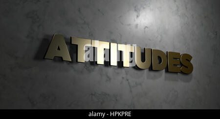 Attitudes - Gold text on black background - 3D rendered royalty free ...