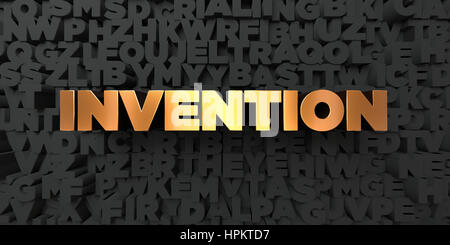 Invention - Gold text on black background - 3D rendered royalty free ...