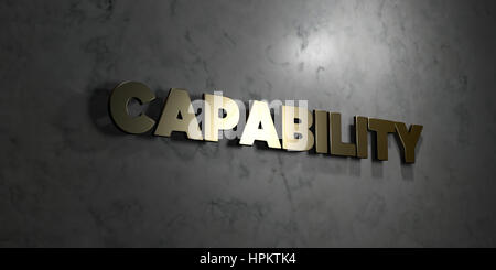 Capability - Gold text on black background - 3D rendered royalty free ...