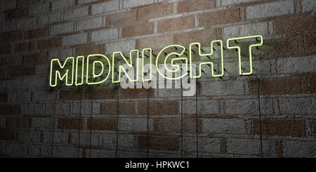 Midnight neon sign - Glowing Neon Sign on brickwall wall - 3D rendered ...