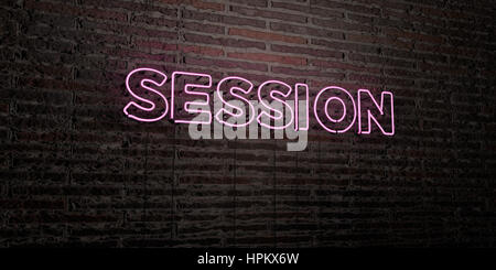 SESSION - Glowing Neon Sign on stonework wall - 3D rendered royalty ...