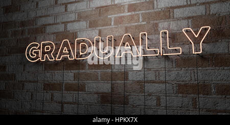 GRADUALLY - fluorescent Neon tube Sign on brickwork - Front view - 3D ...