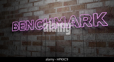 BENCHMARK - fluorescent Neon tube Sign on brickwork - Front view - 3D ...
