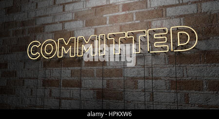 COMMITTED - fluorescent Neon tube Sign on brickwork - Front view - 3D ...