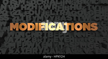 Modifications - Gold text on black background - 3D rendered royalty ...
