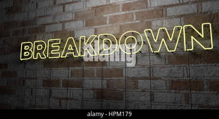 BREAKDOWN - fluorescent Neon tube Sign on brickwork - Front view - 3D ...