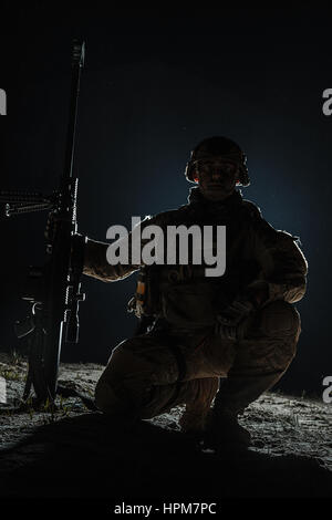 back view of soldier with rifle or sniper over white background Stock ...