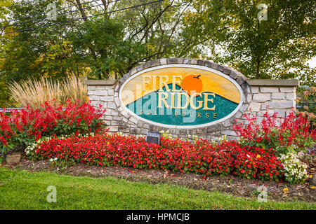 The Fire Ridge golf course sign near Millersburg, Ohio, USA Stock Photo ...