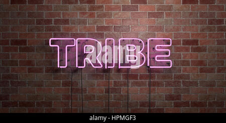 TRIBE - Glowing Neon Sign on stonework wall - 3D rendered royalty free ...