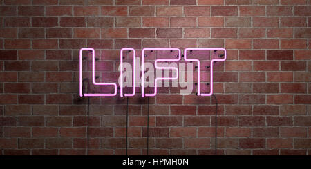 LIFT - Glowing Neon Sign on stonework wall - 3D rendered royalty free ...