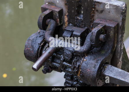 Lock paddle winding cog and ratchet mechanism typical of the locks on ...