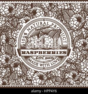 Vintage Raspberries Label On Seamless Pattern Stock Vector Image & Art ...