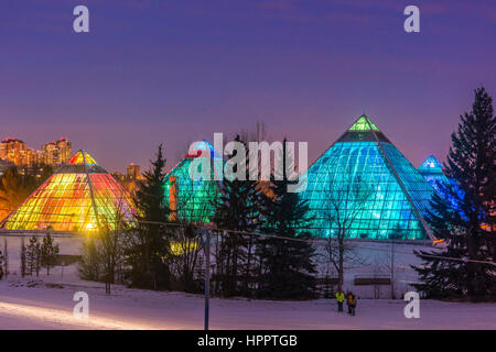 Illuminated Muttart Conservatory pyramids, a Botanical Garden in ...