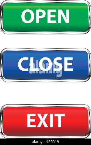 Web buttons open & closed isolated on white background, three ...