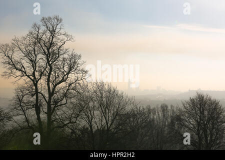 Heavy pollution can be seen cast over London from Alexandra Palace. A ...