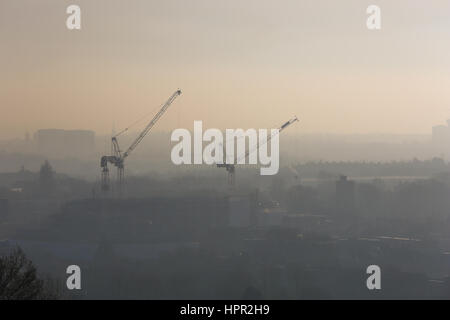 Heavy pollution can be seen cast over London from Alexandra Palace. A ...