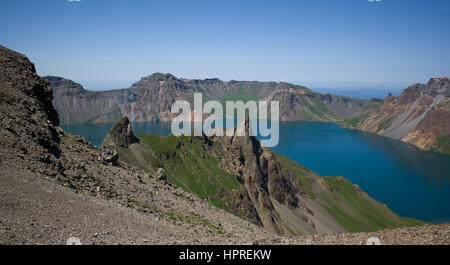 Volcanic crater and lake, Mount Paekdu. DPRK / North Korea Stock Photo ...