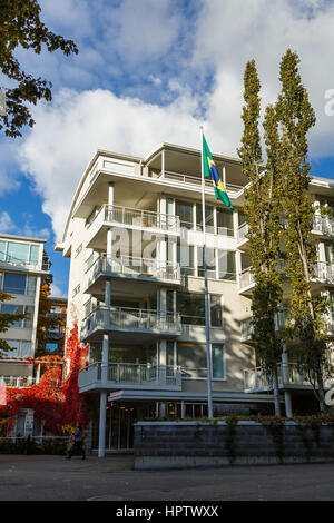 Brazilian flag at Embassy of Brazil in London, UK Stock Photo - Alamy