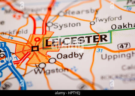 Road Map of Leicester, England Stock Photo - Alamy