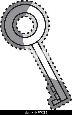 monochrome contour sticker with silhouette of rounded shape vintage key ...