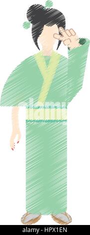 drawing character japanese woman attire costume Stock Vector Image ...