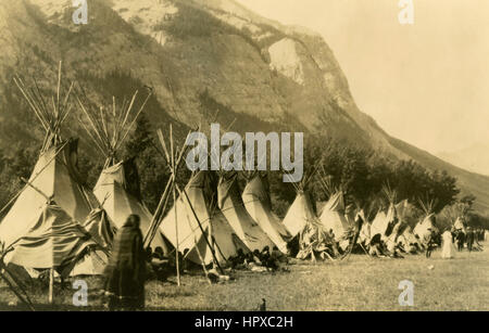 A Stoney Indian encampment, Banff National Park, Alberta, Canada Stock ...