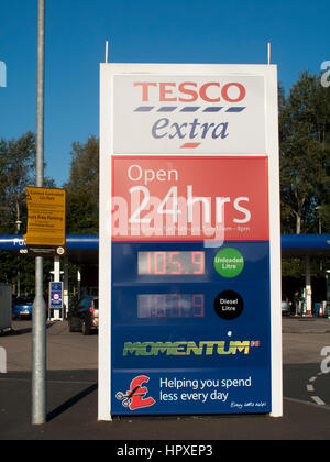 Tesco Extra Superstore, petrol and diesel pump price sign Stock Photo ...