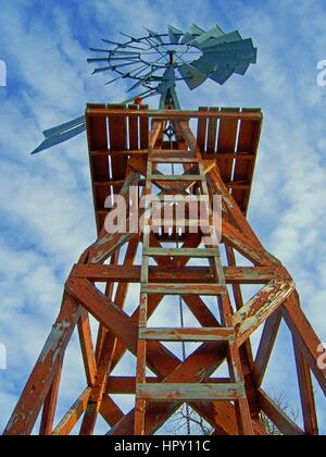 Wind powered water pump and wind turbines at ranch on Caprock ...